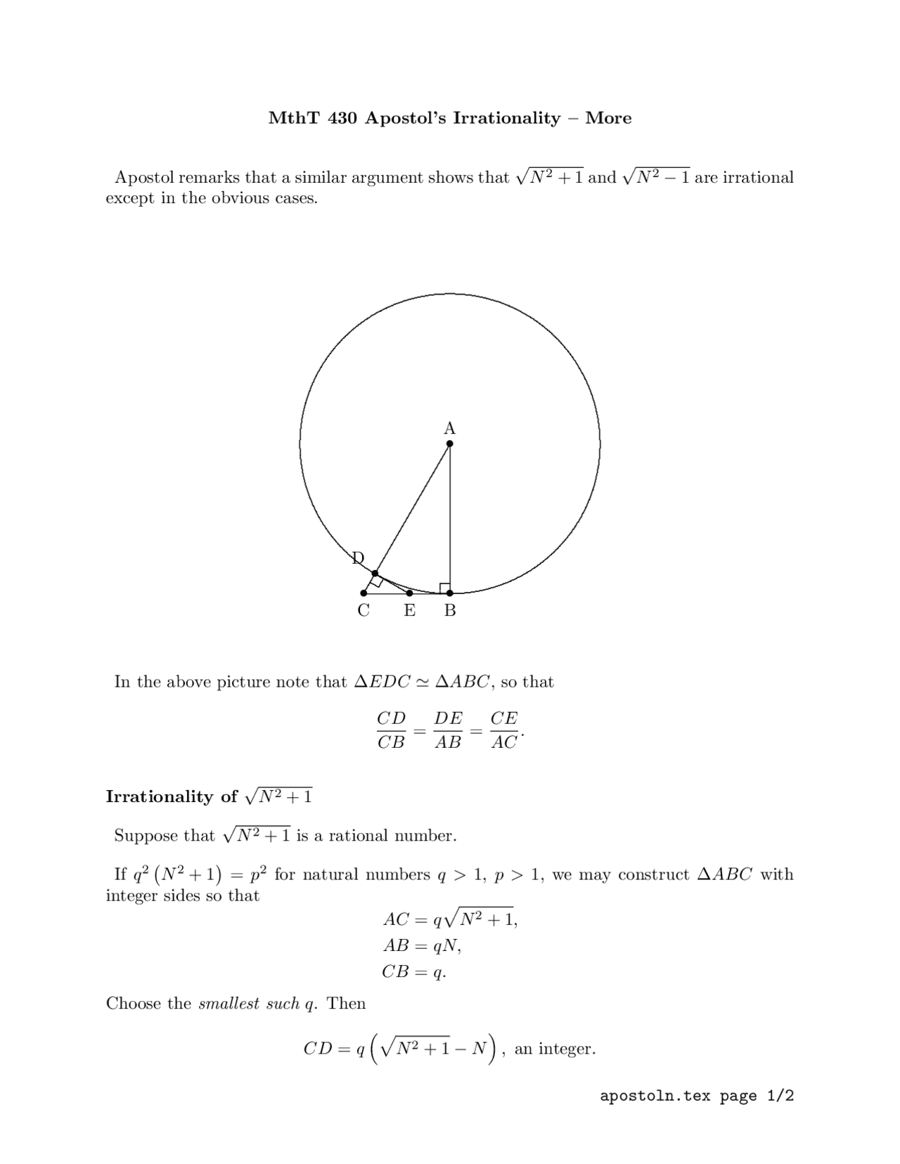 Apostols Irrationality More Mathematical Analysis For Teachers I