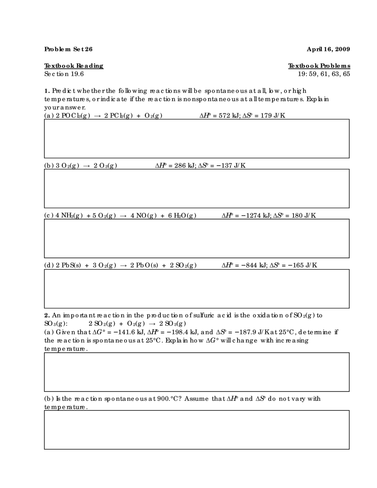 Problem Set 26 Principles Of Chemistry Ii Chem 1252 Docsity