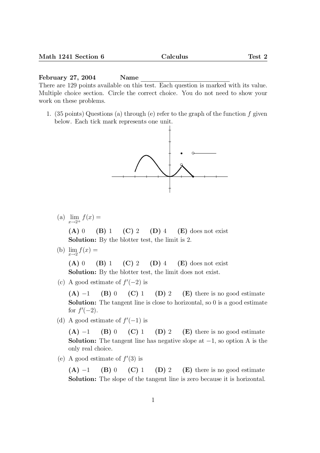 7 Solved Questions on Calculus - Examination 2 | MATH 1241 | Exams Calculus | Docsity