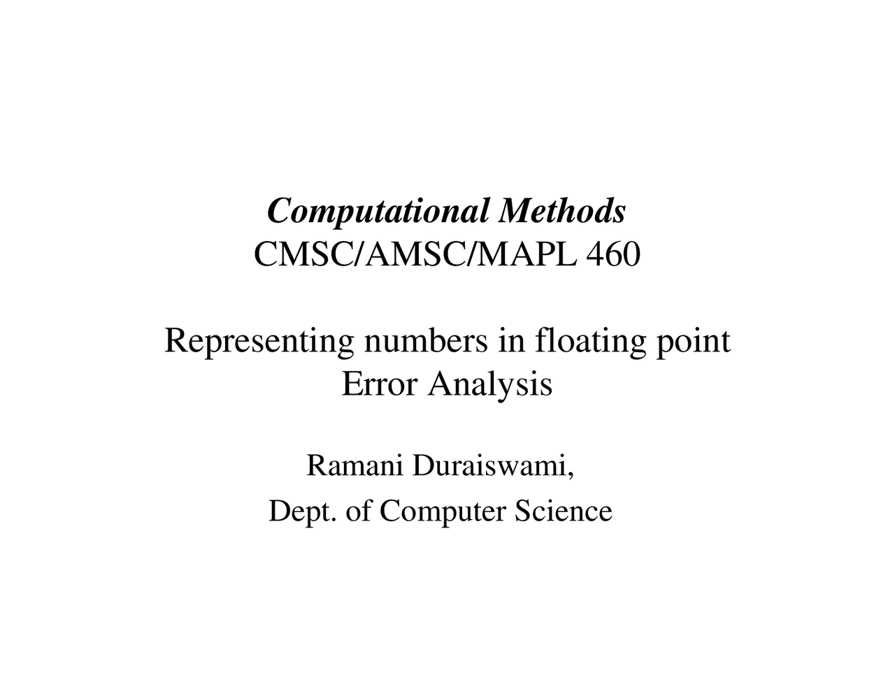 Representing Numbers In Floating Point Error Analysis Mapl 460 Docsity