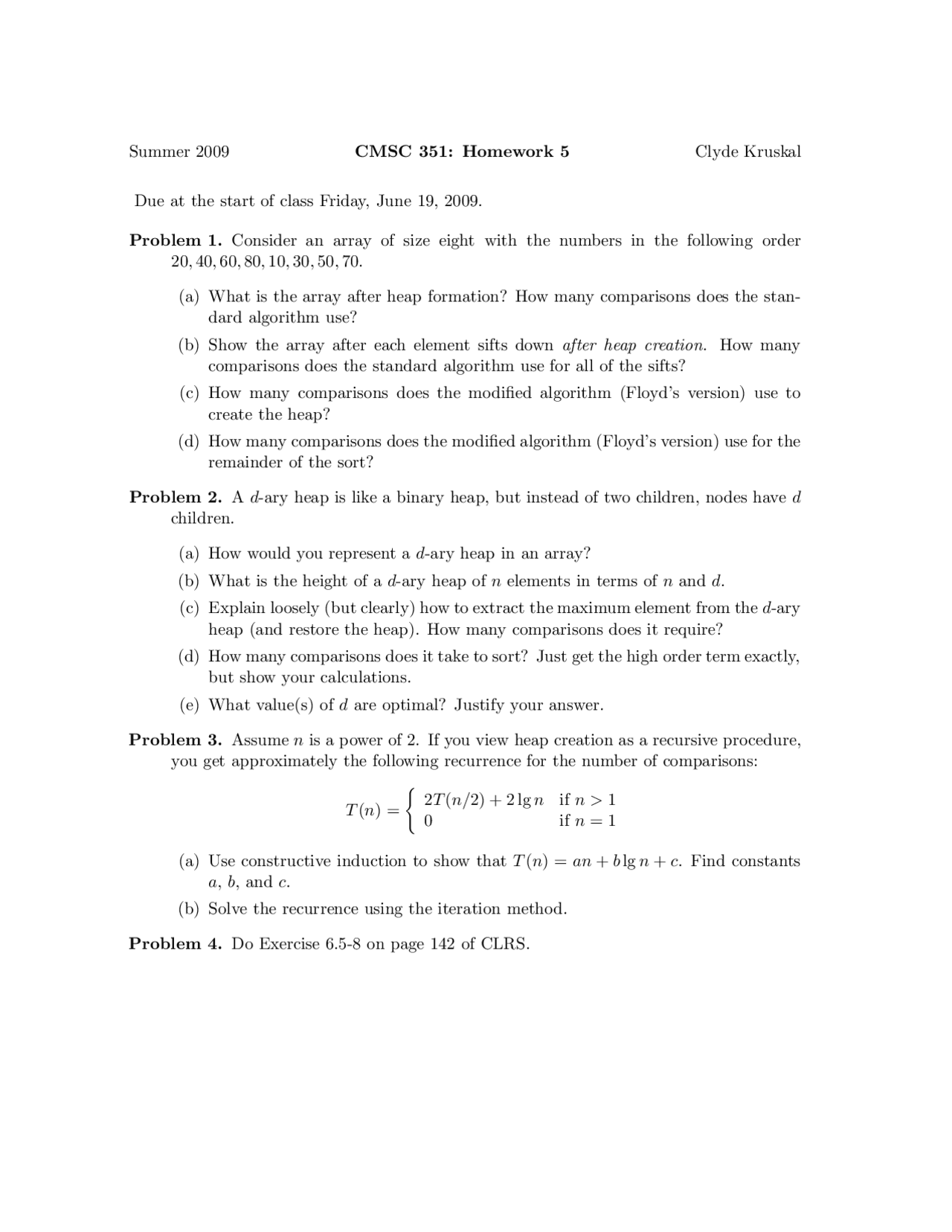 4 Problems On Binary Heap Assignment 5 Cmsc 351 Docsity