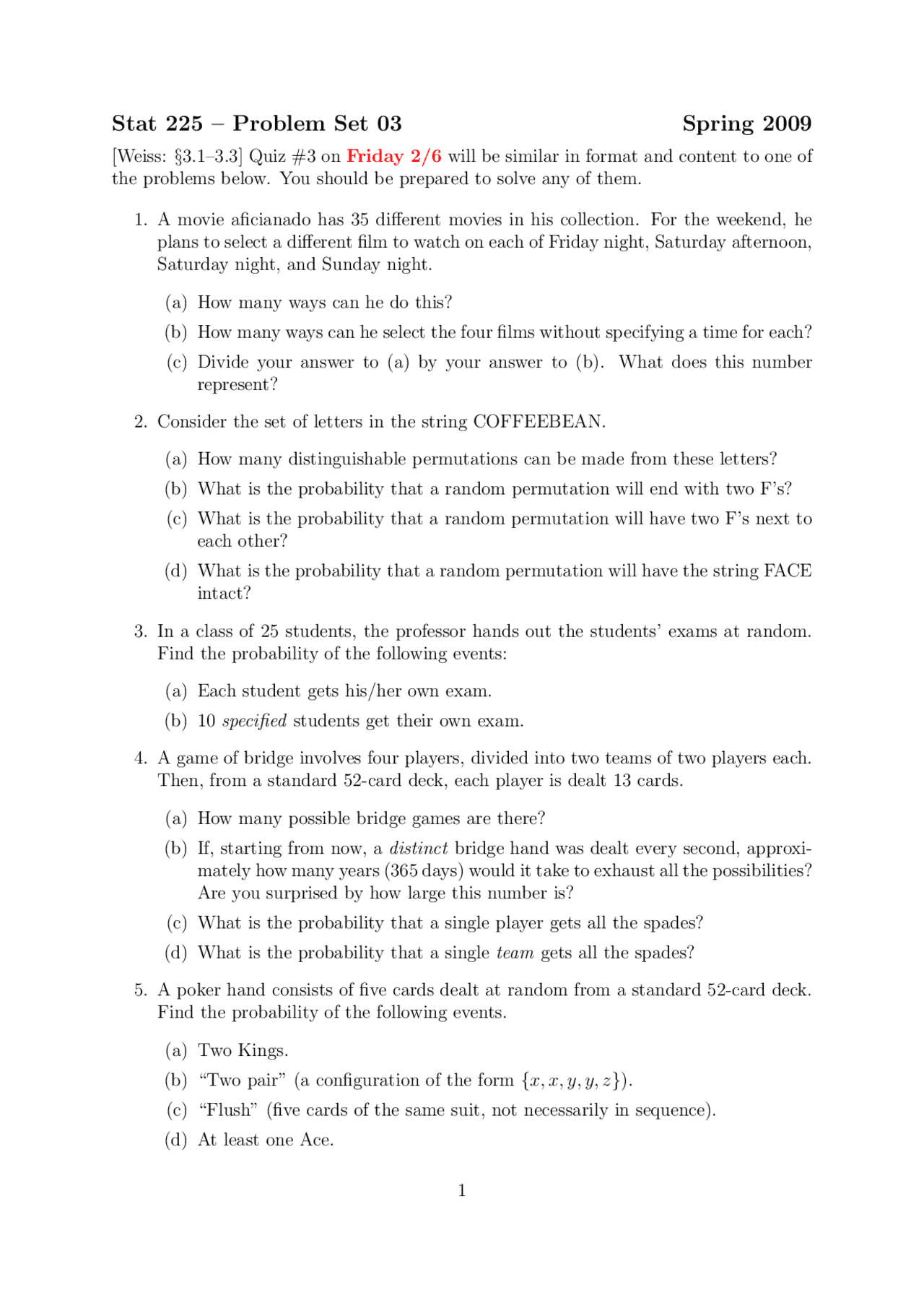 Problem Set 3 | Introduction To Probability Models | STAT 22500 - Docsity