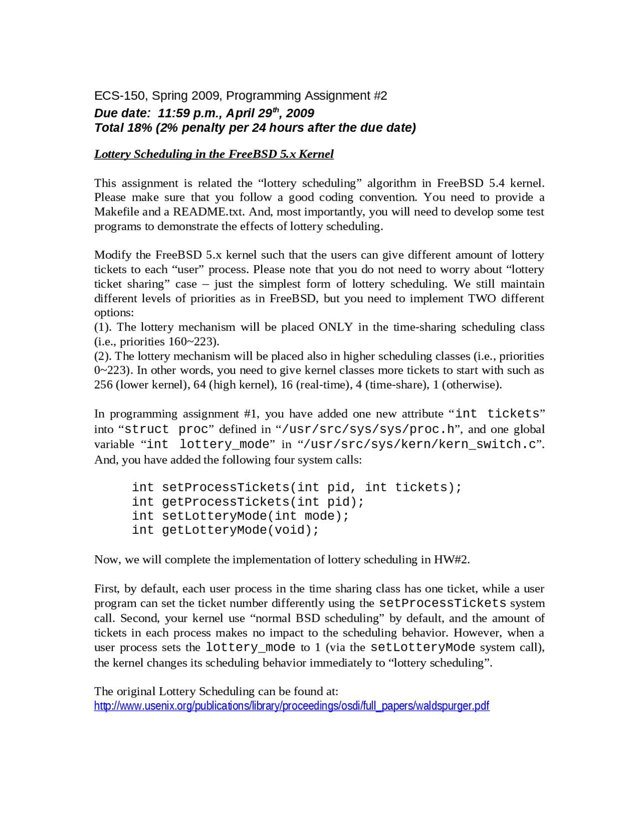 Programming Assignment 2 On Operating Systems Ecs 150 Assignments 2151