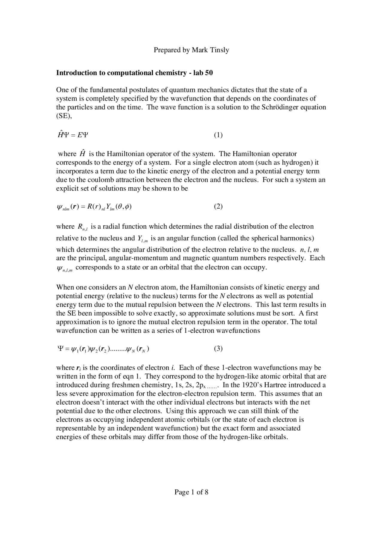 Introduction to Computational Chemistry - Circuits 1 - Lab 50 | EE T220 - Docsity