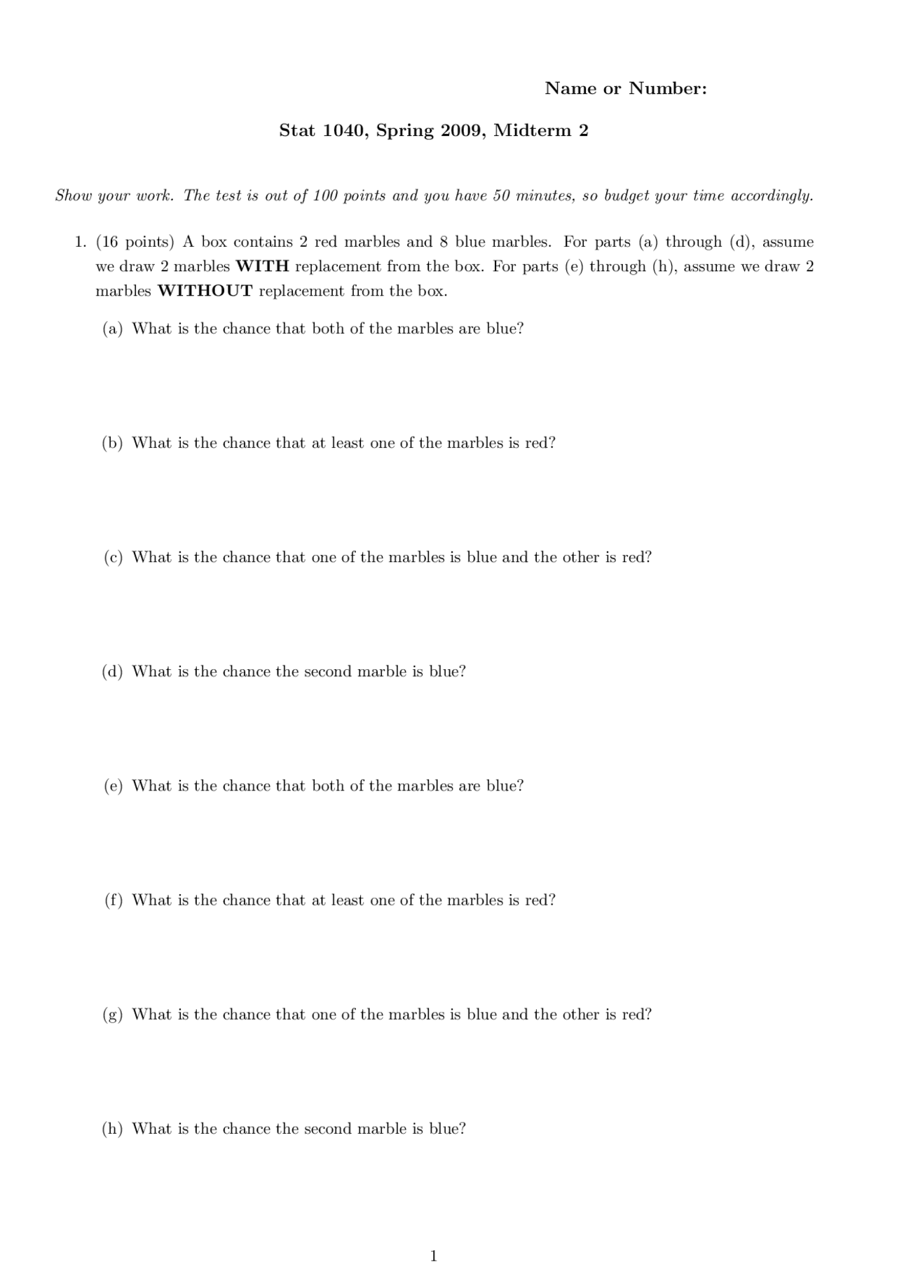 Practice Midterm 2 Introduction To Statistics Stat 1040 Docsity