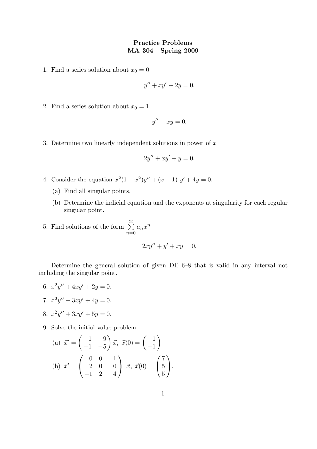 Practice Problems - Differential Equations and Analysis of Nonlinear ...