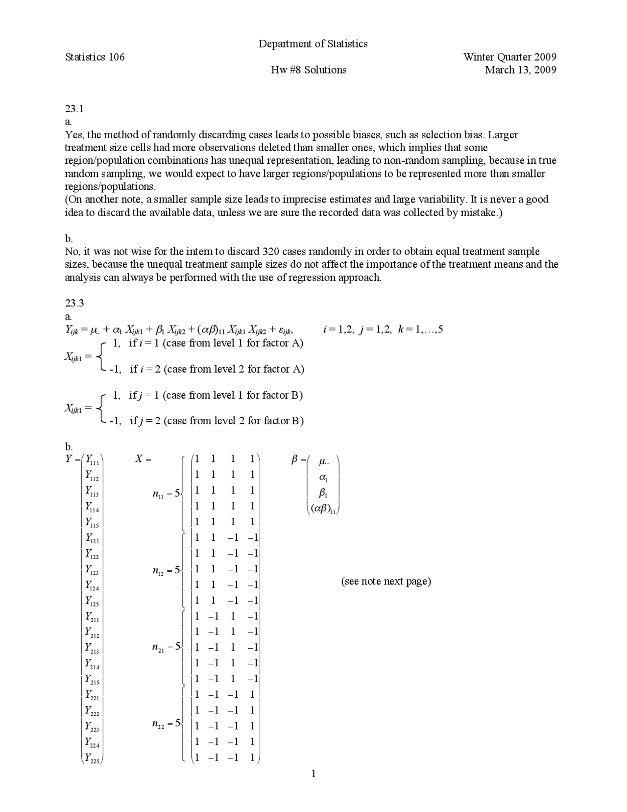 Homework 8 With Solutions Analysis Of Variance Sta 106 Docsity