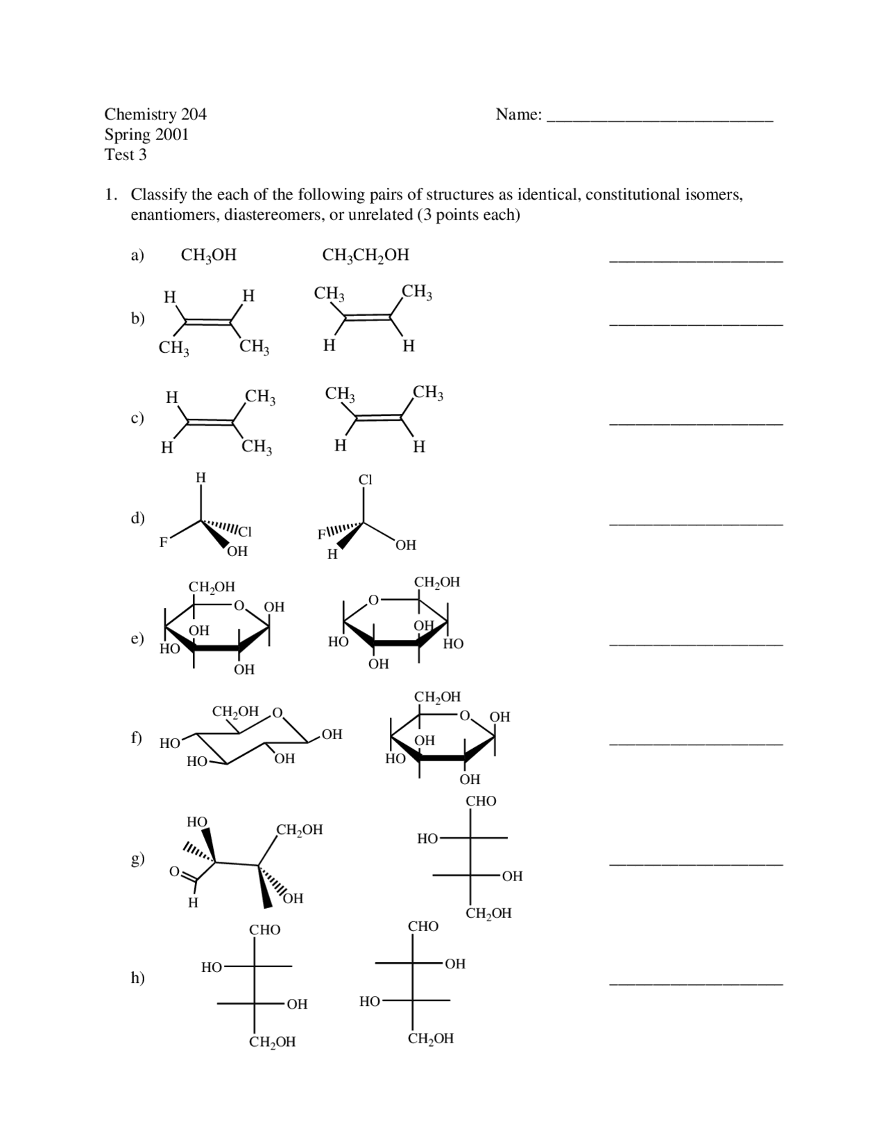 9 Solved Problems On Constitutional Isomers Exam 4 Chm 204 Docsity