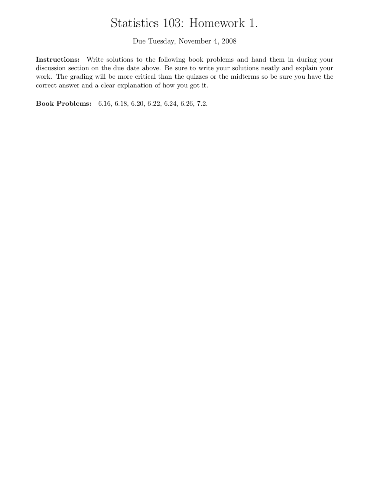 Homework Assignment 1 Applied Statistics Sta 103 Docsity