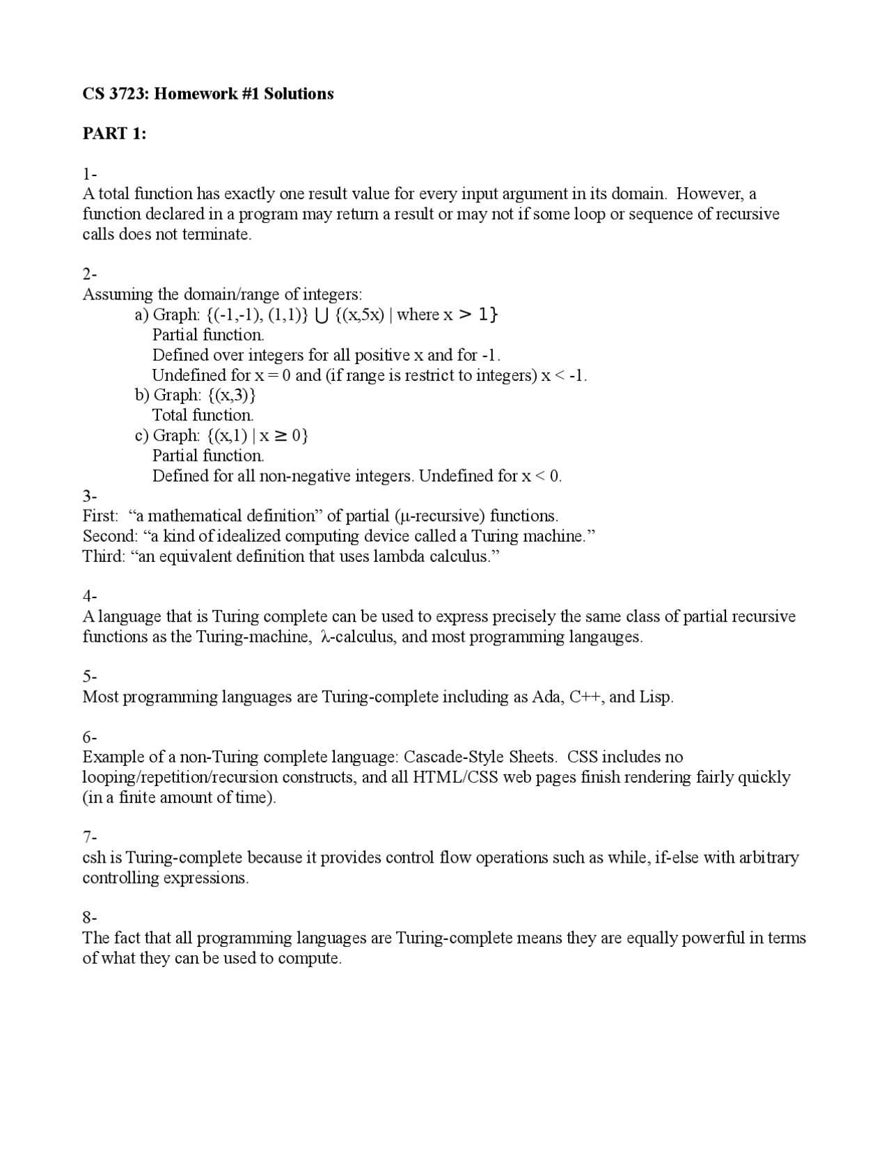 Homework 1 Solution For Programming Languages Cs 3723 Docsity 