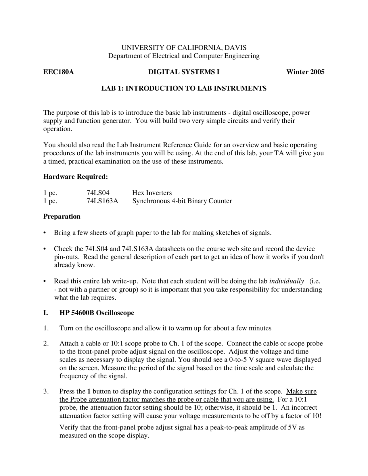Lab 1 Introduction To Lab Instruments Digital Systems I Eec 180a