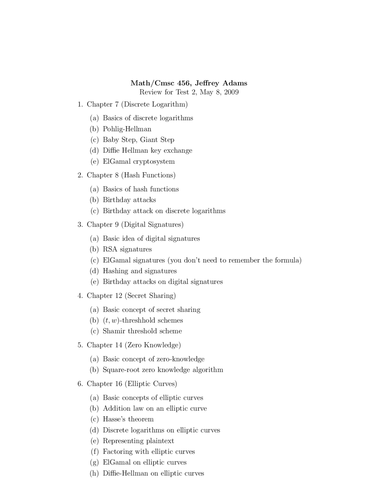 Review Notes for Math/Cmsc 456 - Discrete Mathematics and Cryptography ...