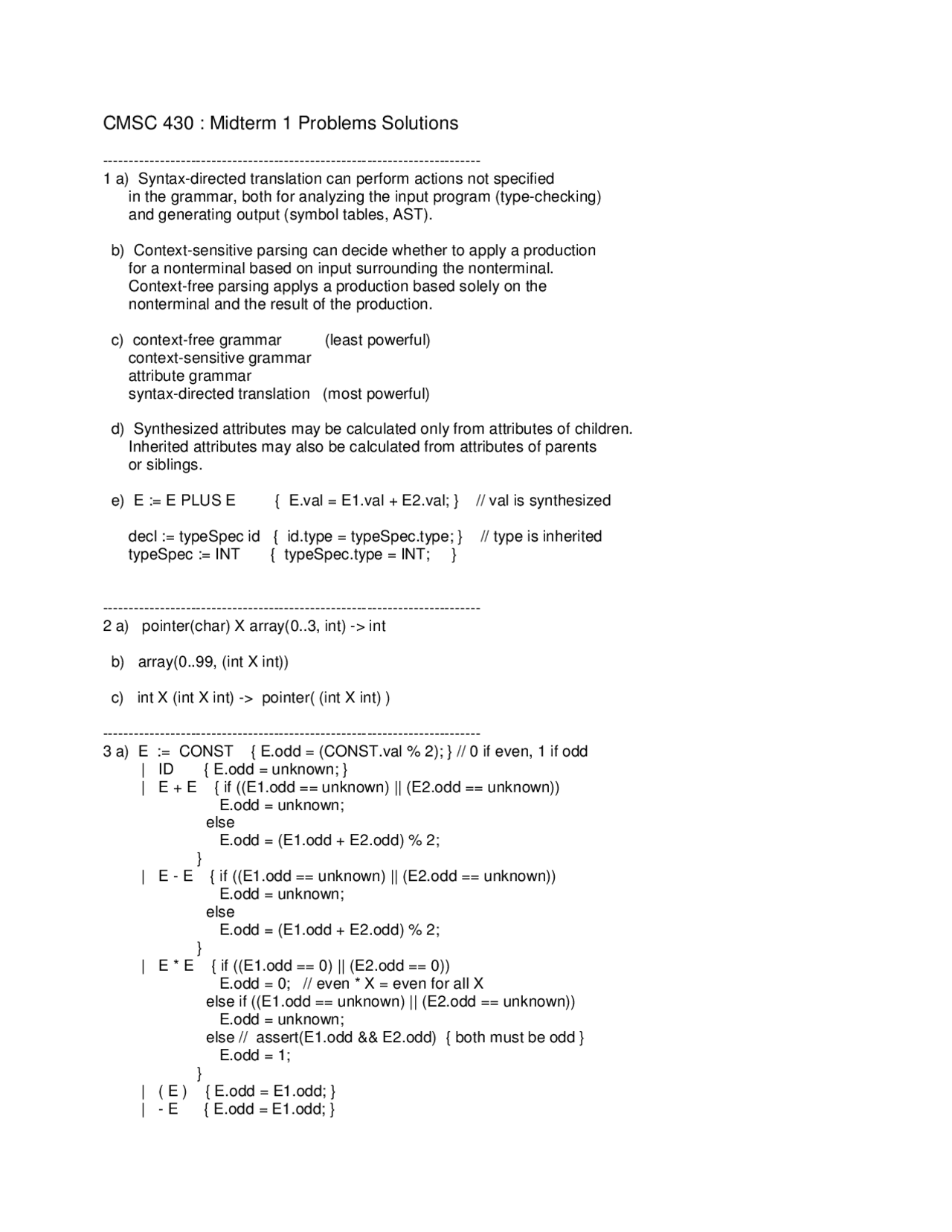 Midterm 1 Problems Solution Introduction To Compilers Cmsc 430