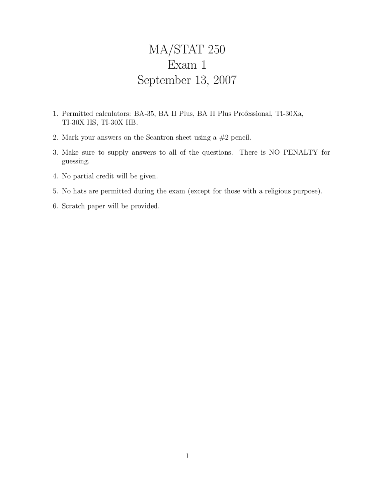 Problem Solving in Probability - Exam 1 with Answers | MA 25000 - Docsity