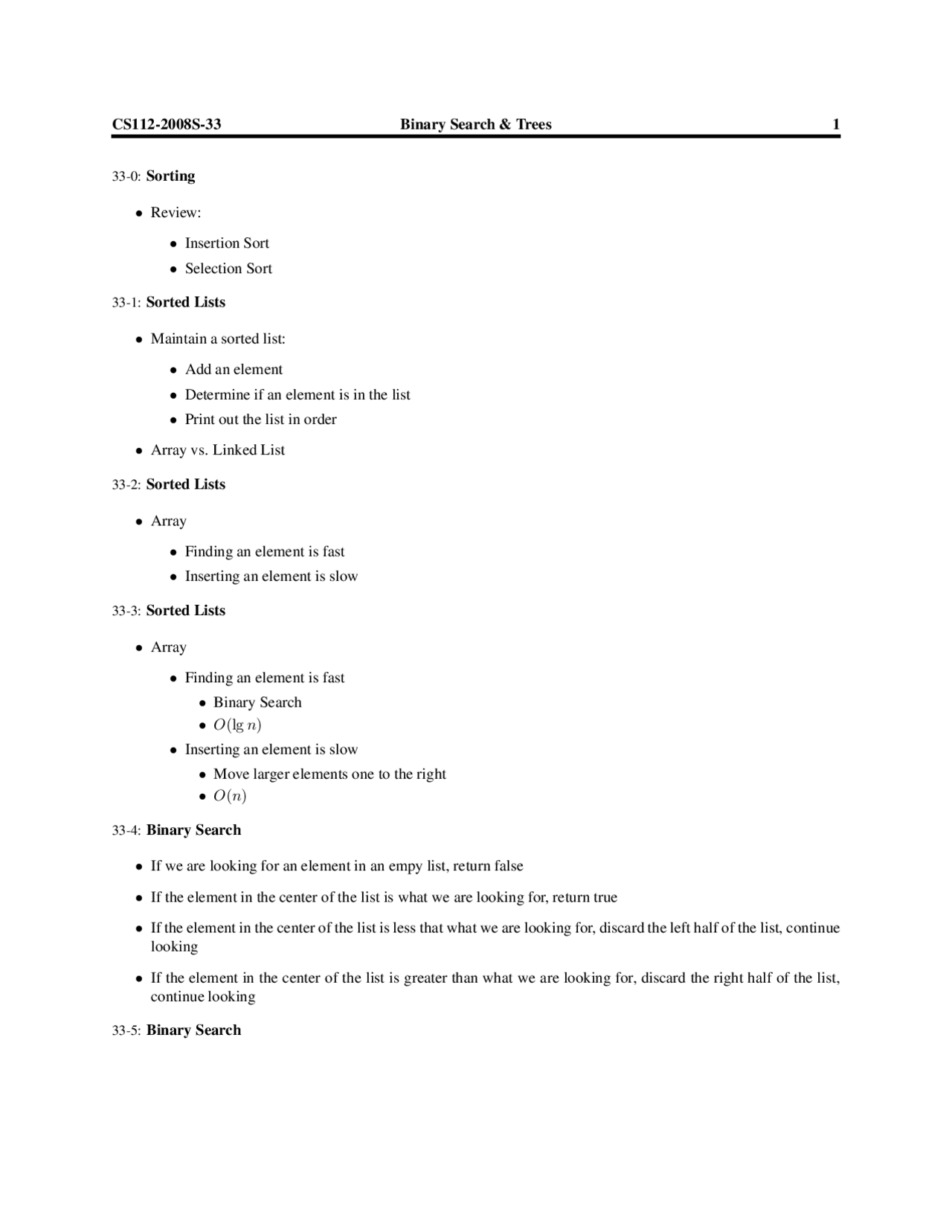 Lecture Notes on Binary Search and Trees | CS 112 | Study notes ...