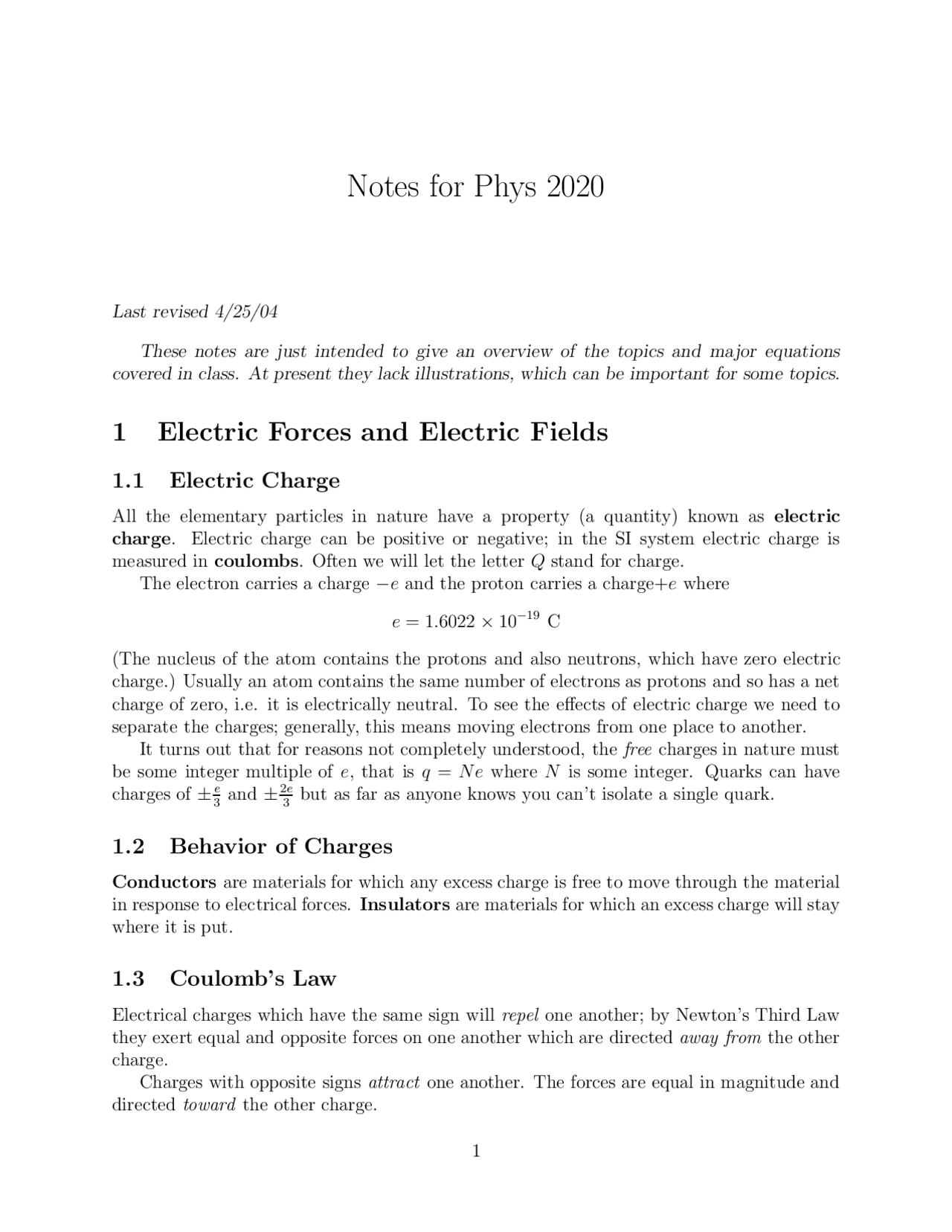 Electric Forces And Electric Fields Lecture Notes Phys 2020 Docsity