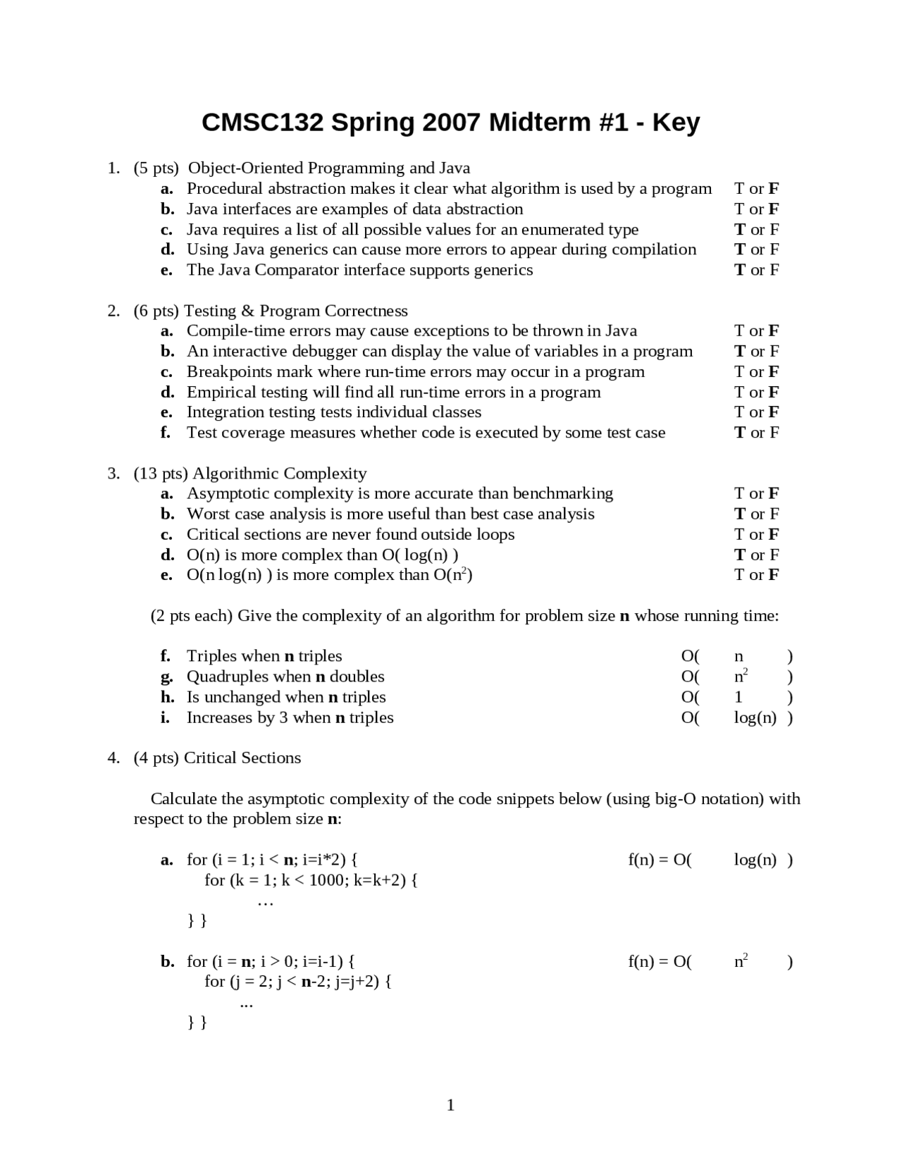 Midterm Exam 1 With Answer Key Object Oriented Programming Ii Cmsc