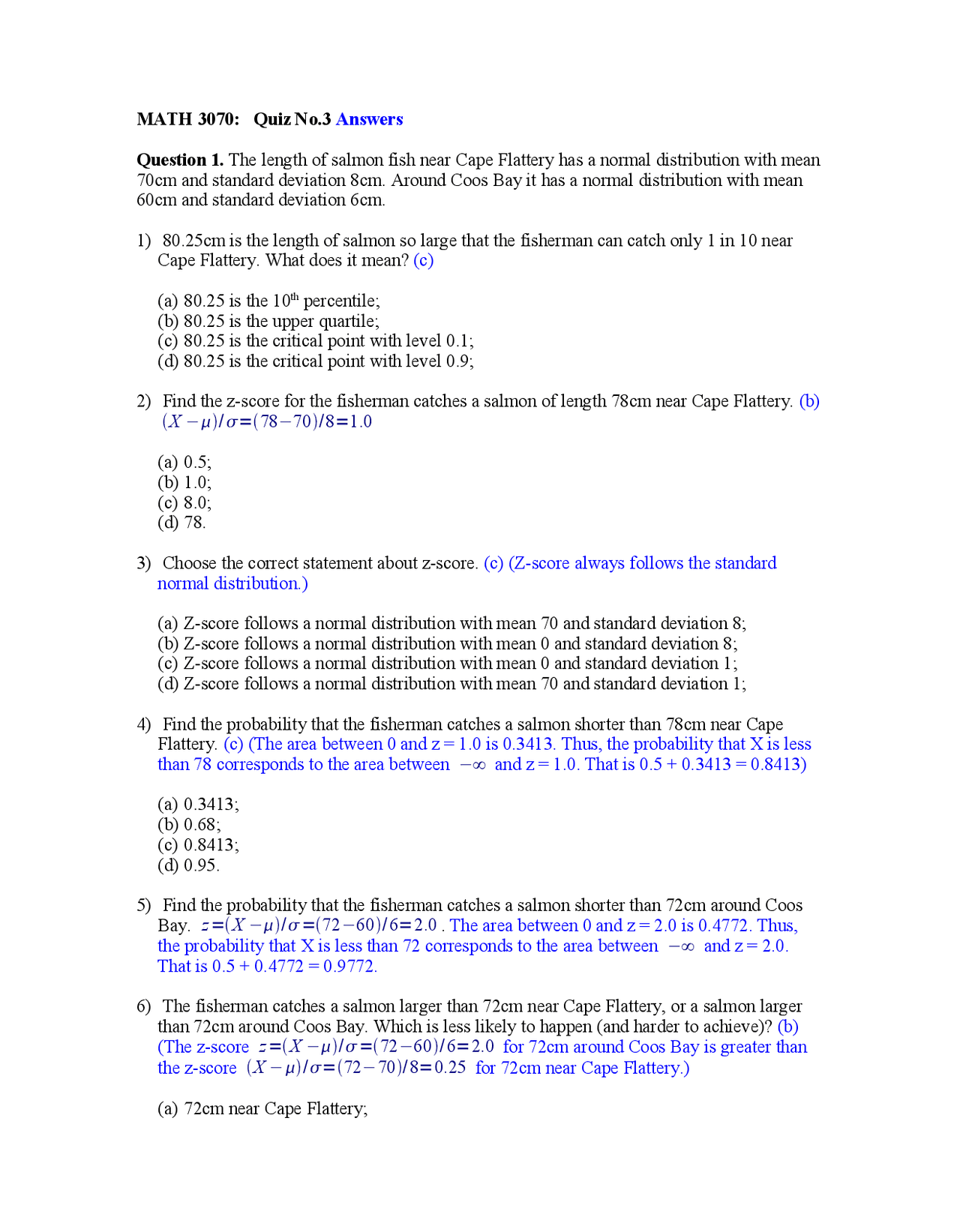 Quiz 3 With Answers Statistical Methods I Math 3070 Quizzes Data