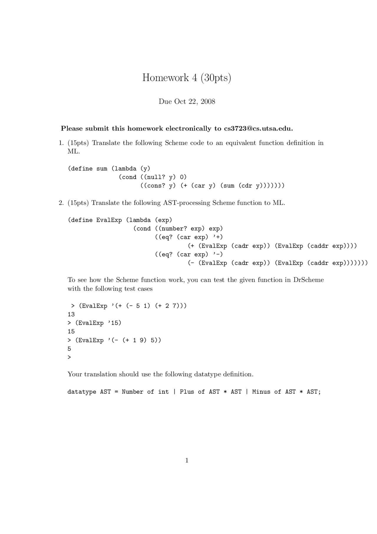 Homework 4 Problems Programming Languages Cs 3723 Docsity 