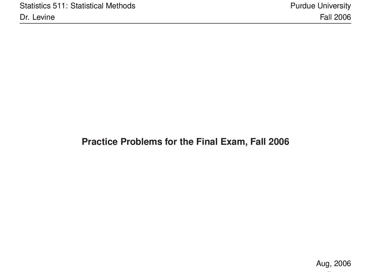 Statistical Methods Solutions For Final Exam Stat 51100 Docsity