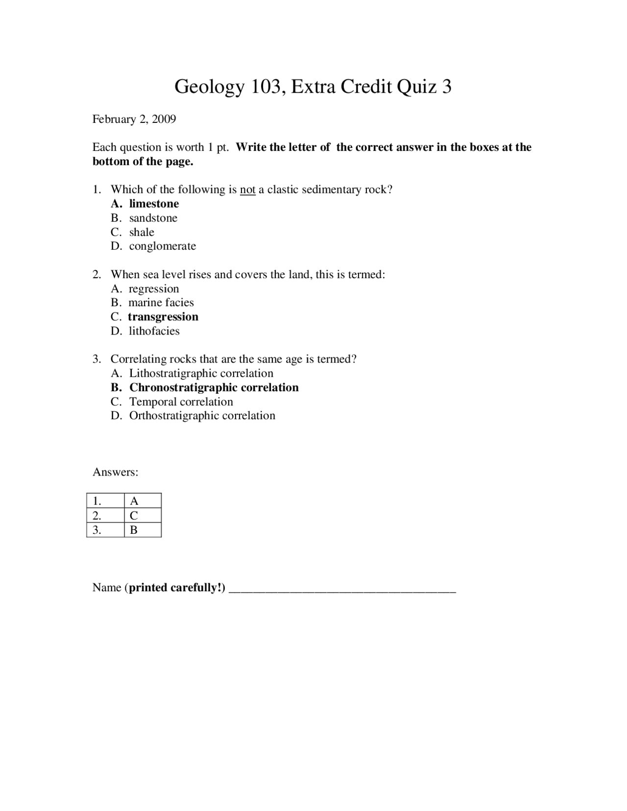 3 Questions On Earth Through Time With Answers Quiz 3 Geol 103