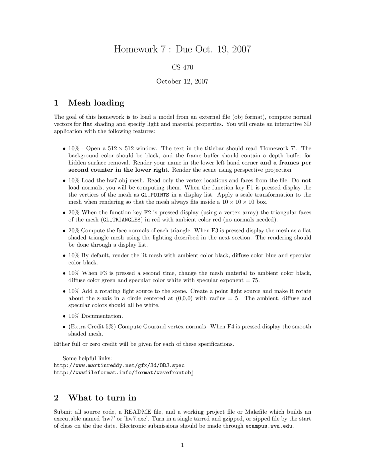 Homework 7 Problems Introduction Computer Graphics Cs 470 Docsity