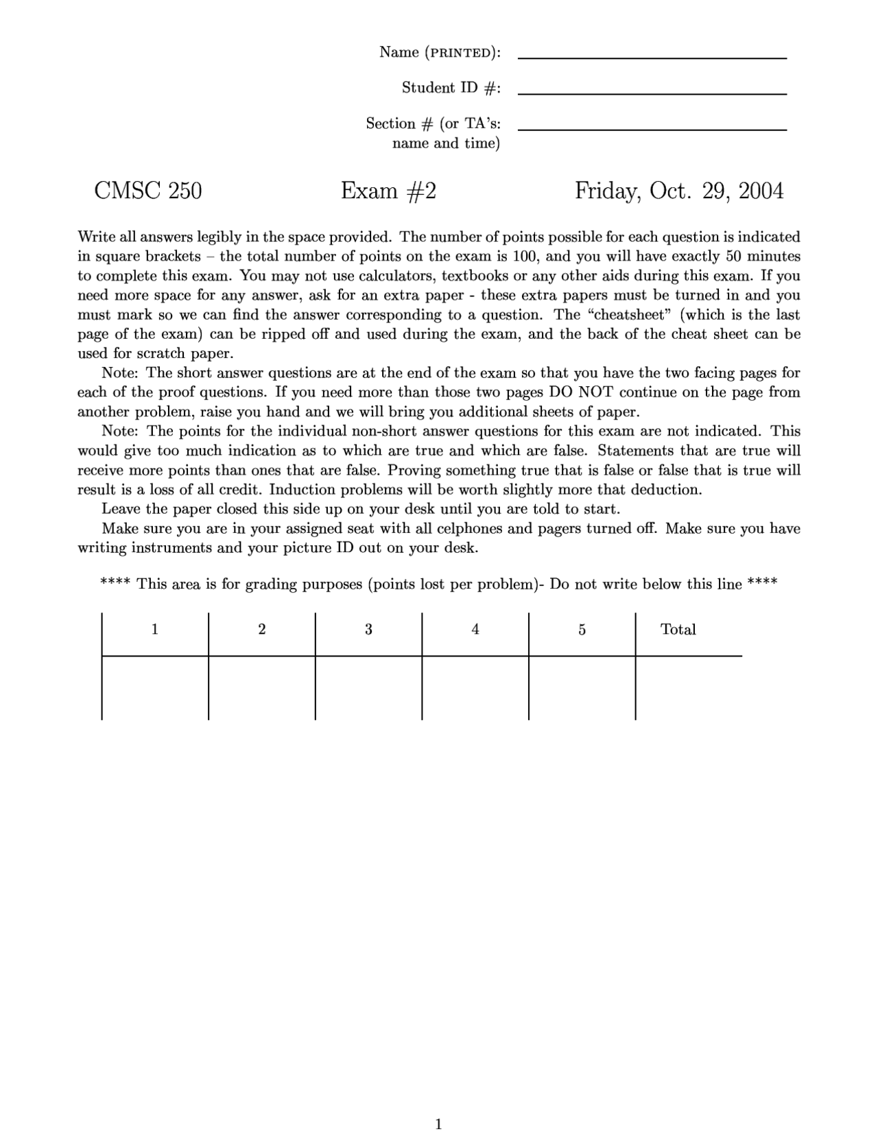 Exam 2 Solved For Discrete Structures Cmsc 250 Docsity