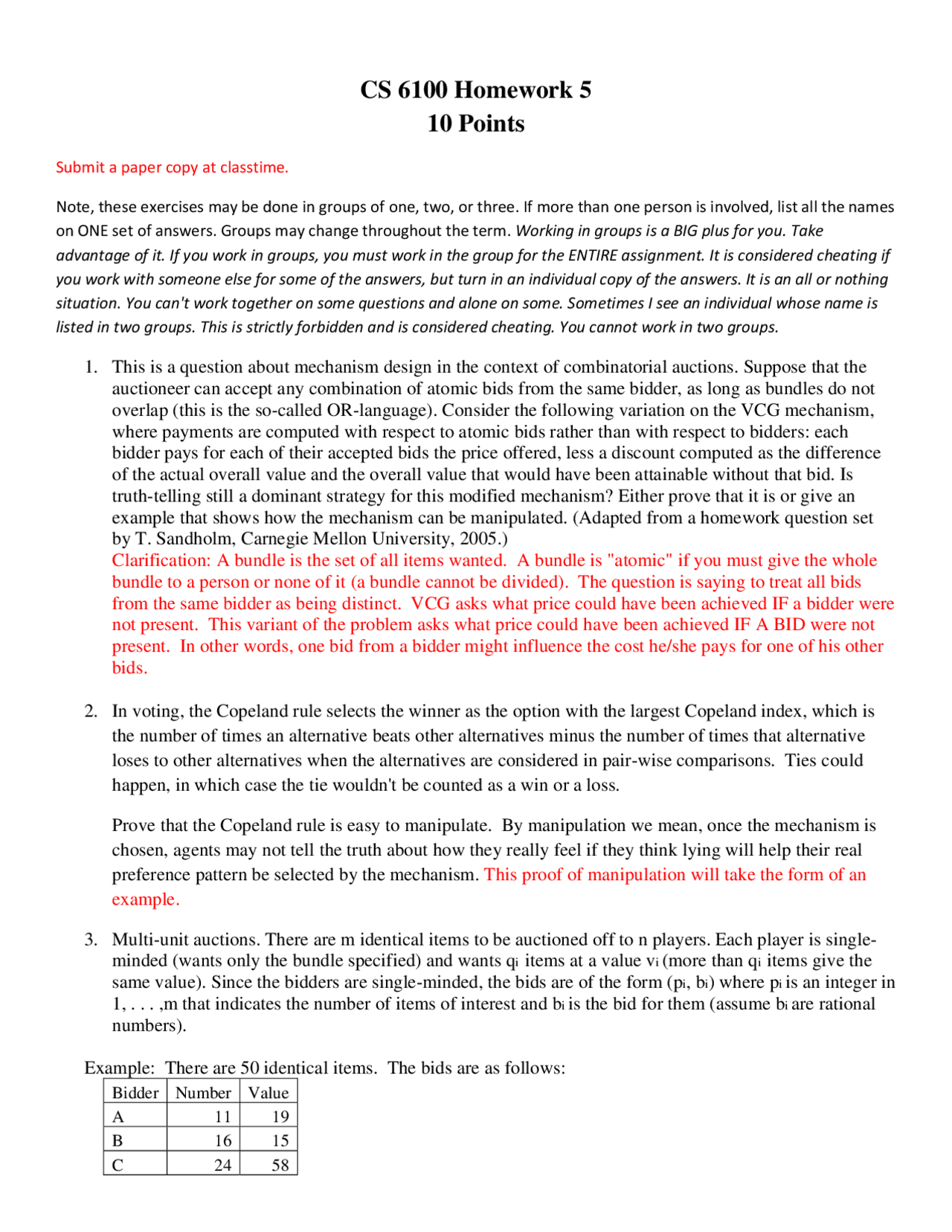 Multiagent Systems Homework 5 With Answer Key Cs 6100 Docsity