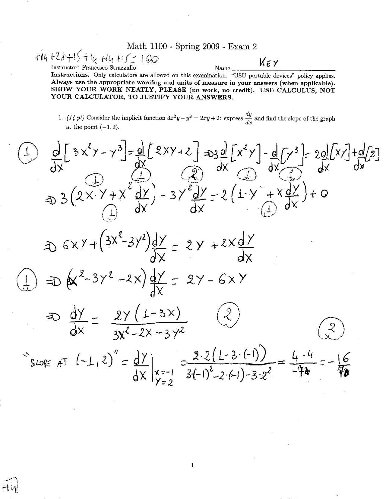 Old Examination 2 With Resolution Calculus Techniques Math 1100