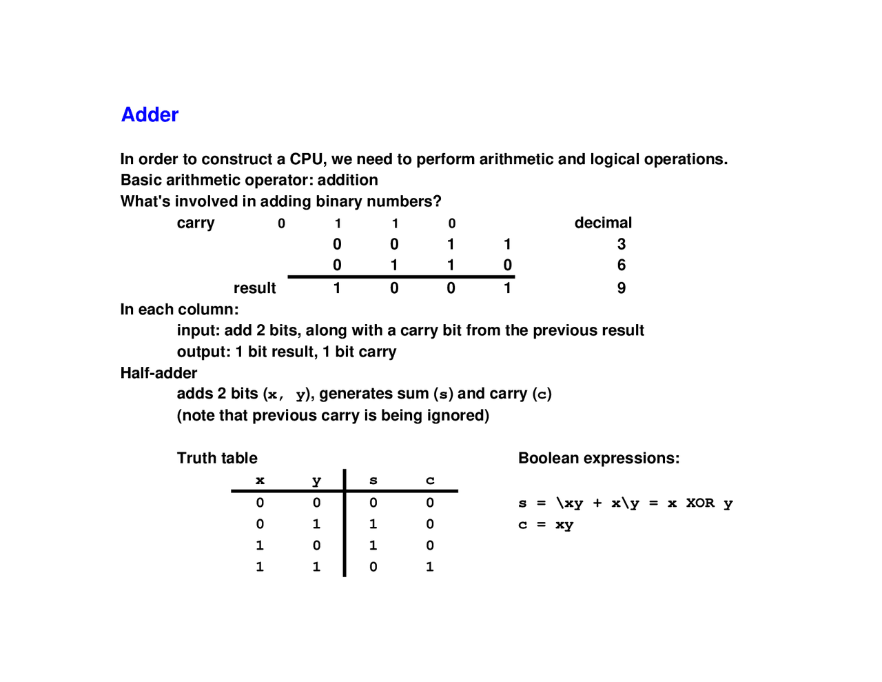 Lecture Notes On Adder Computer Organization Cmsc 311 Docsity