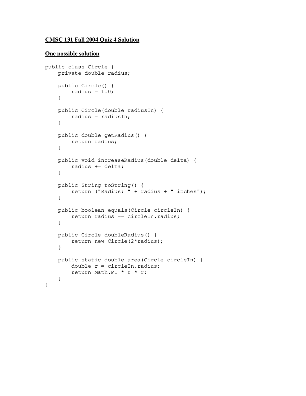 Object Oriented Programming I Quiz 4 With Solutions Cmsc 131 Docsity 2386