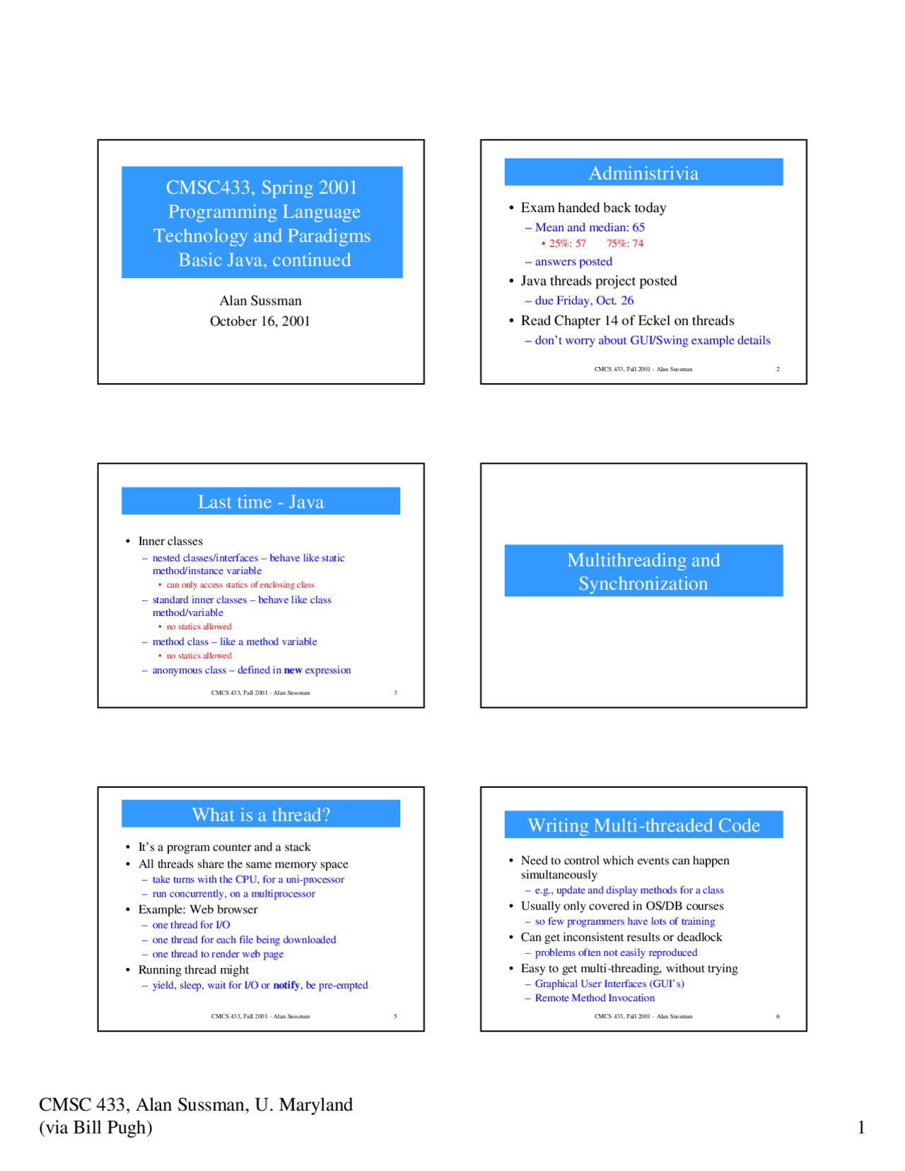 Multithreading And Synchronization Lecture Slides Cmsc 433 Docsity 5000