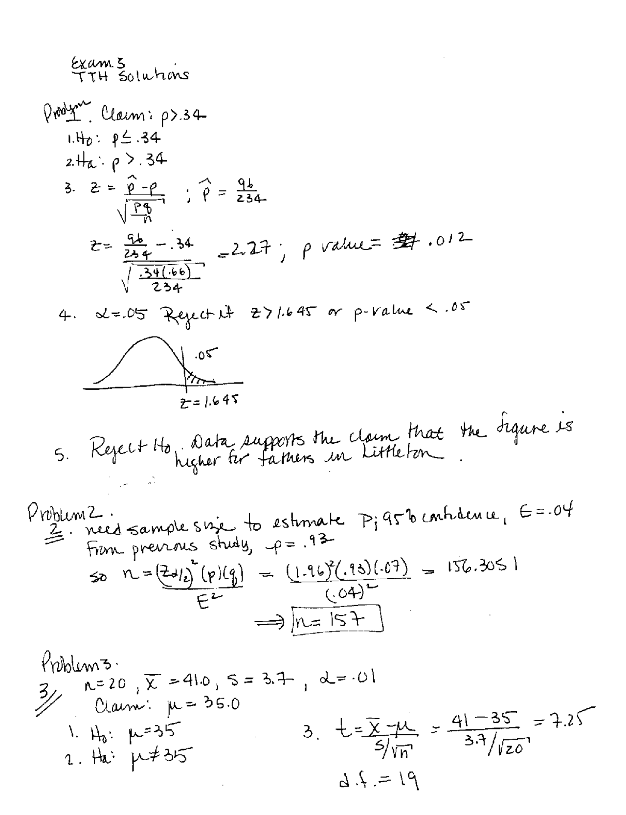 Past Examination 3 With Resolution Elementary Statistics Math 0013