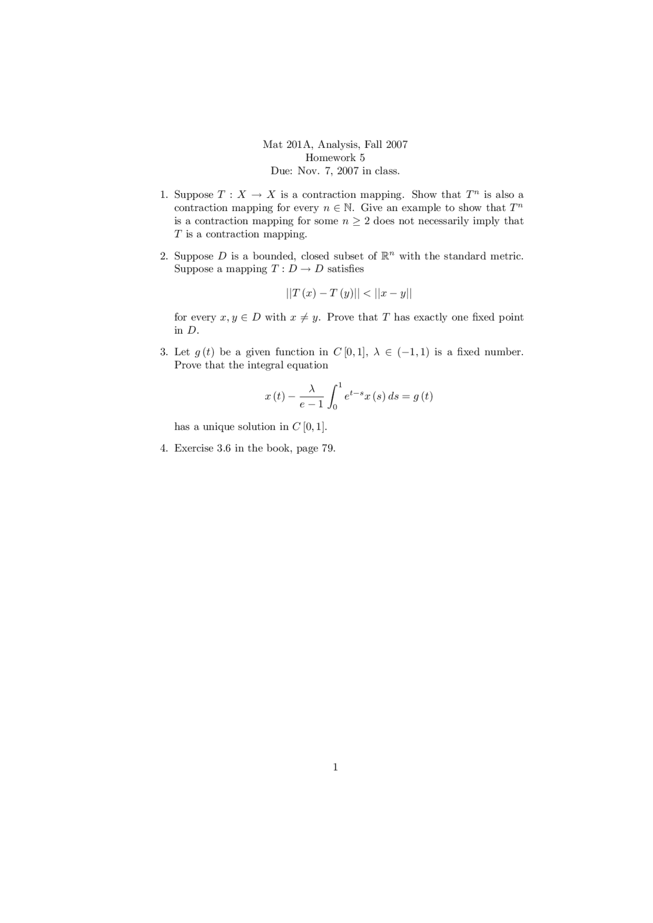 Homework 5 Practice Questions Analysis 2007 Mat 201a Docsity
