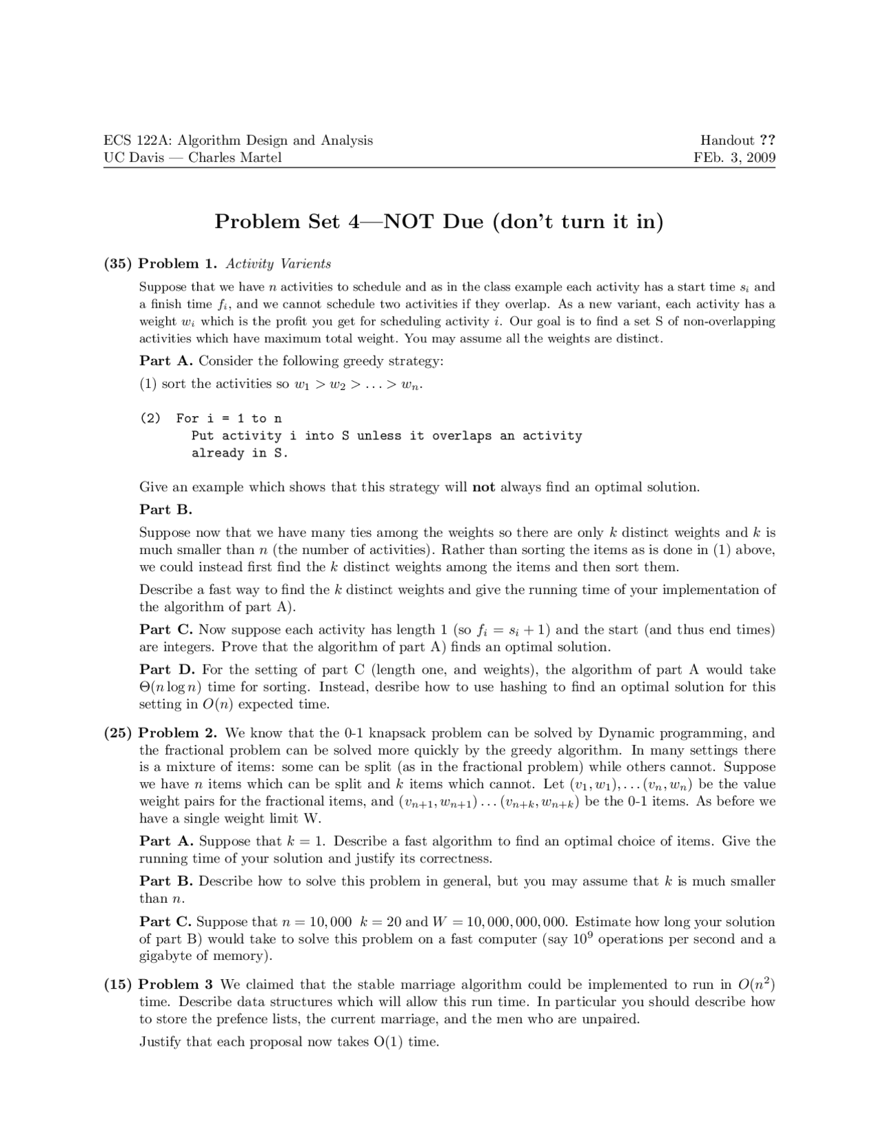 Problem Set 4 Algorithm Design And Analysis Ecs 122a Docsity 0906