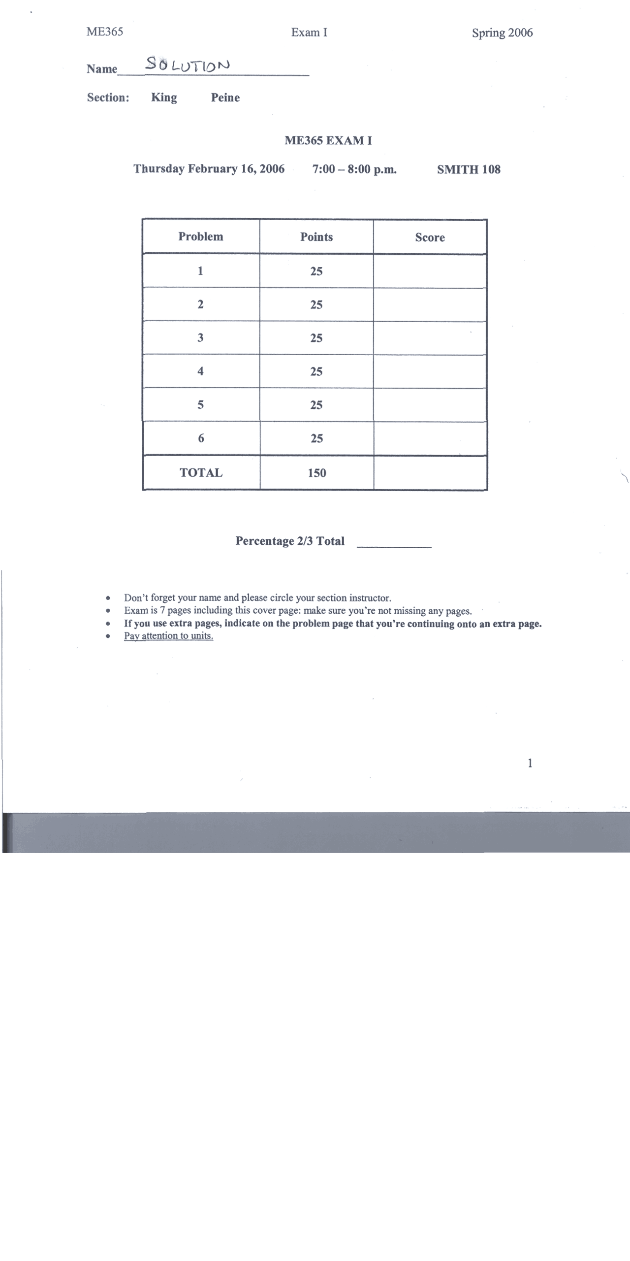 6 Solved Problems On Statics Calibration Exam 1 Me 36500 Docsity