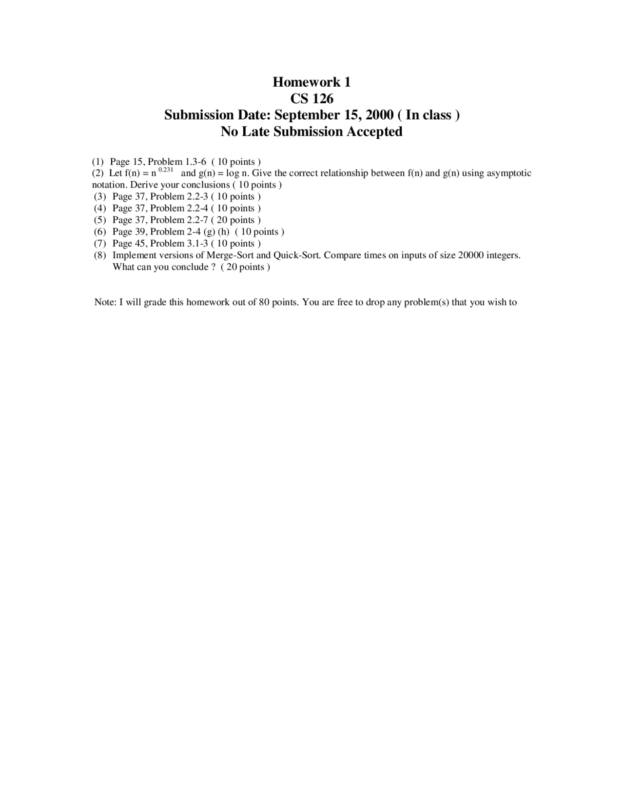Computer Science Assignment 1 Questions Cs T101 Docsity