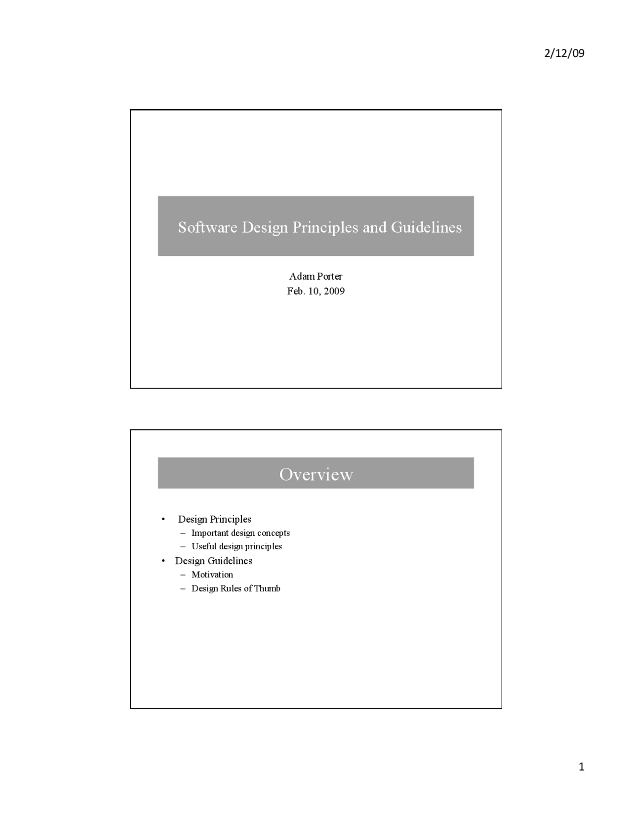 Software Design Principles And Guidelines Cmsc 433 Docsity