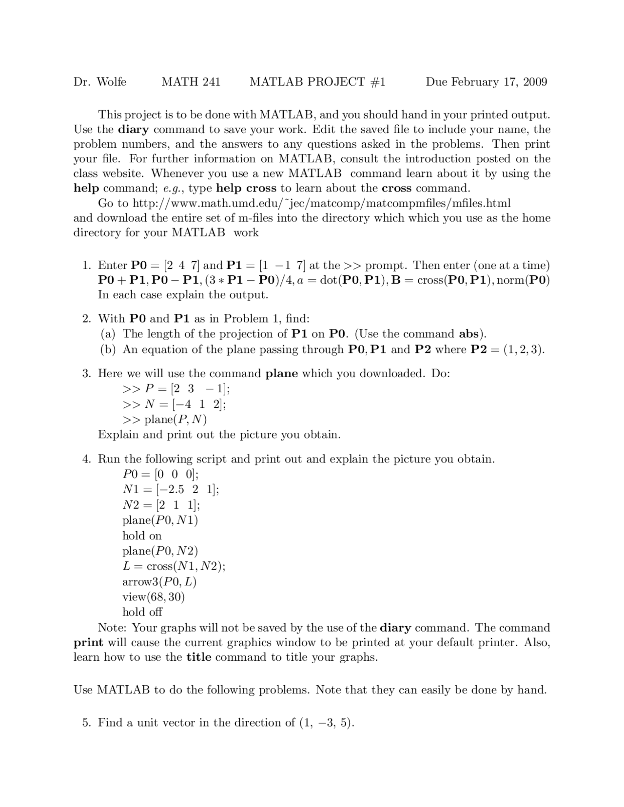 9 Questions of Calculus III - MATLAB Project 1 | MATH 241 | Study ...