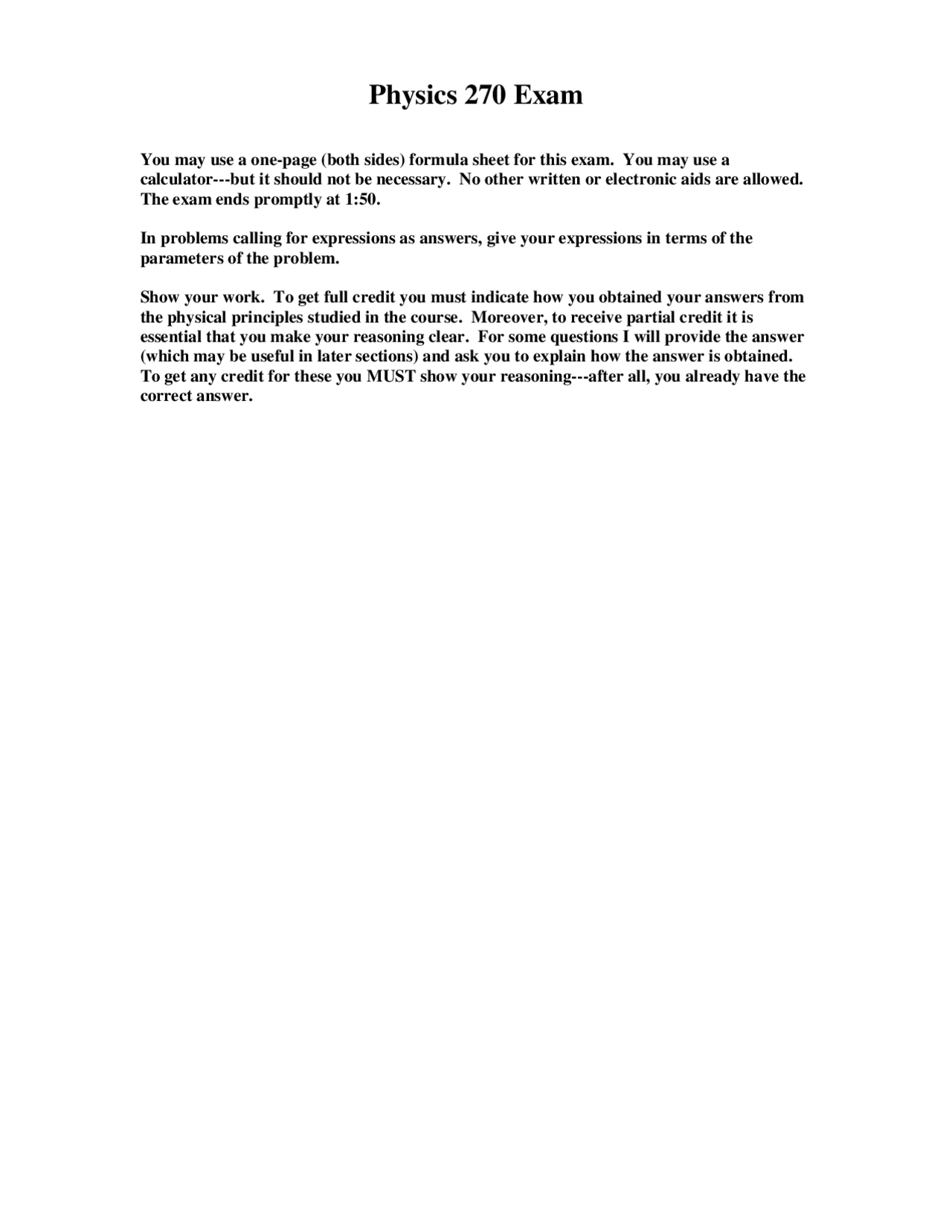 Exam 1 For Quantum Physics General Physics Phys 270 Exams Physics