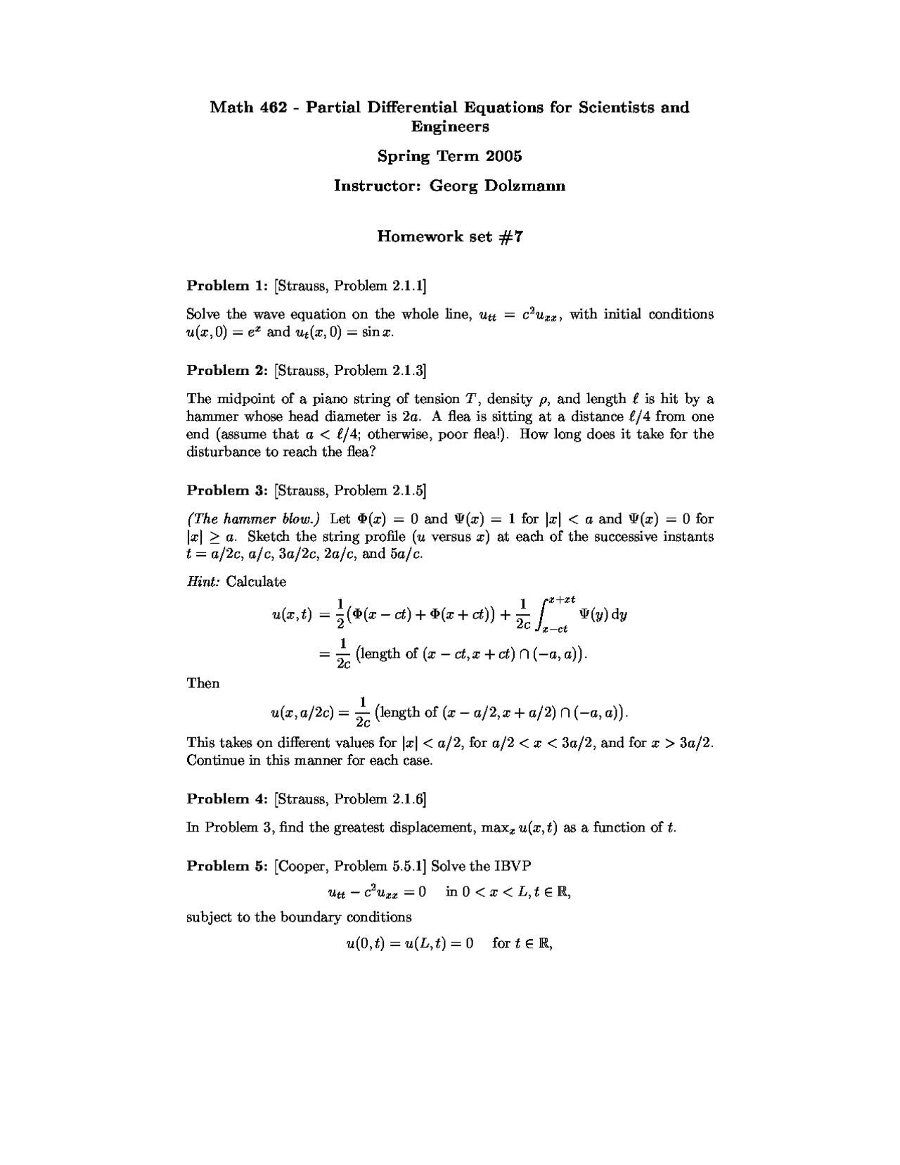 Partial Differential Equations Homework Set 7 Problems Math 462