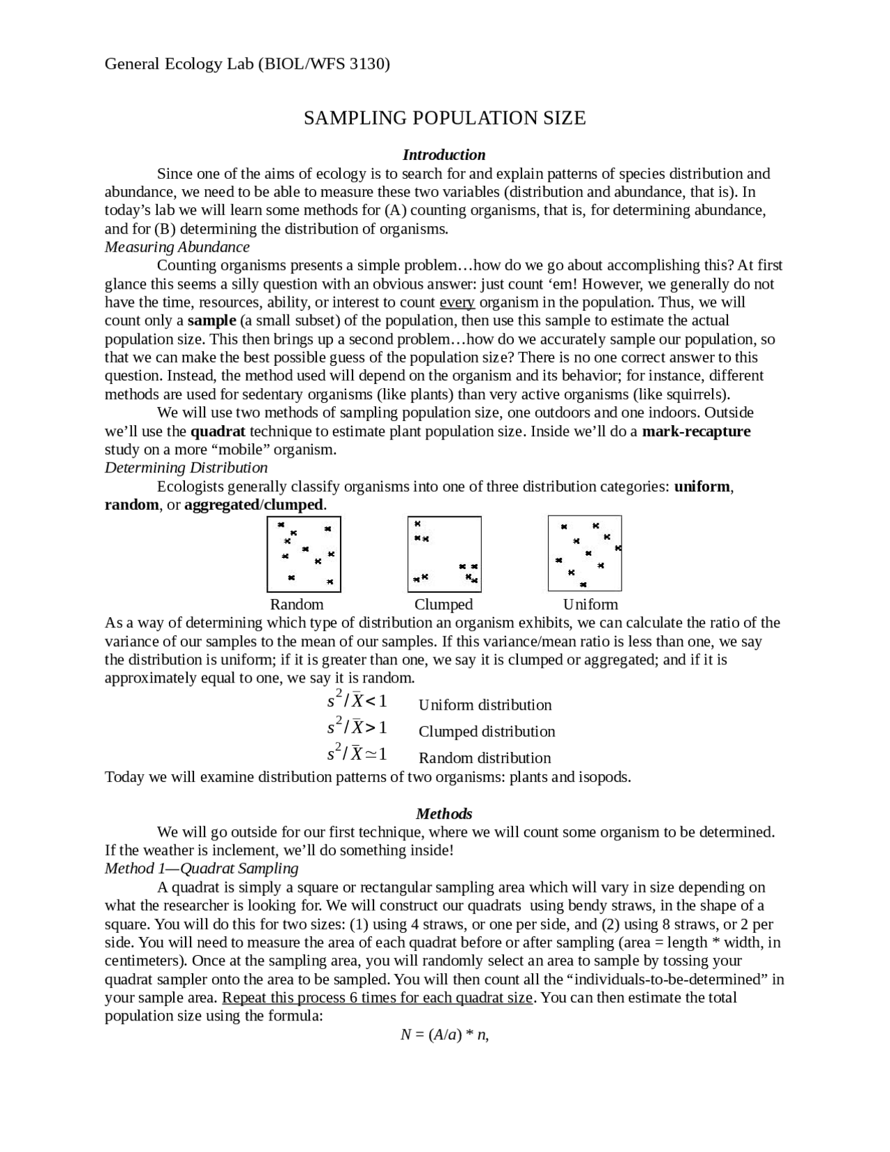 Sampling Population Size - Laboratory | WFS 3130 | Lab Reports Ecology ...