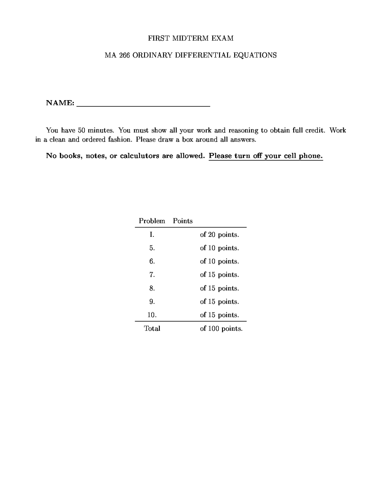 Exam 10 Questions On Ordinary Differential Equations Ma 26600 Docsity