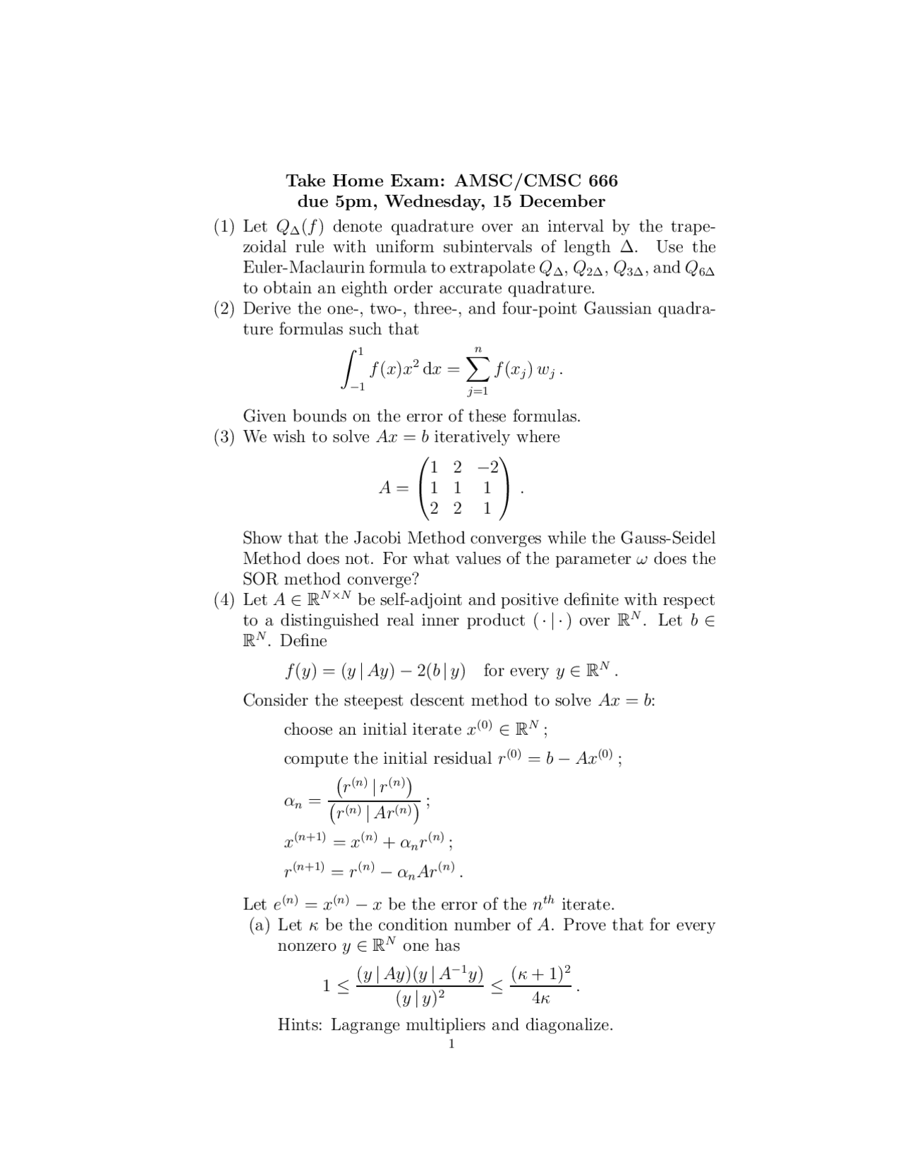 10 Questions In Final Exam Numerical Analysis I Cmsc 666 Docsity