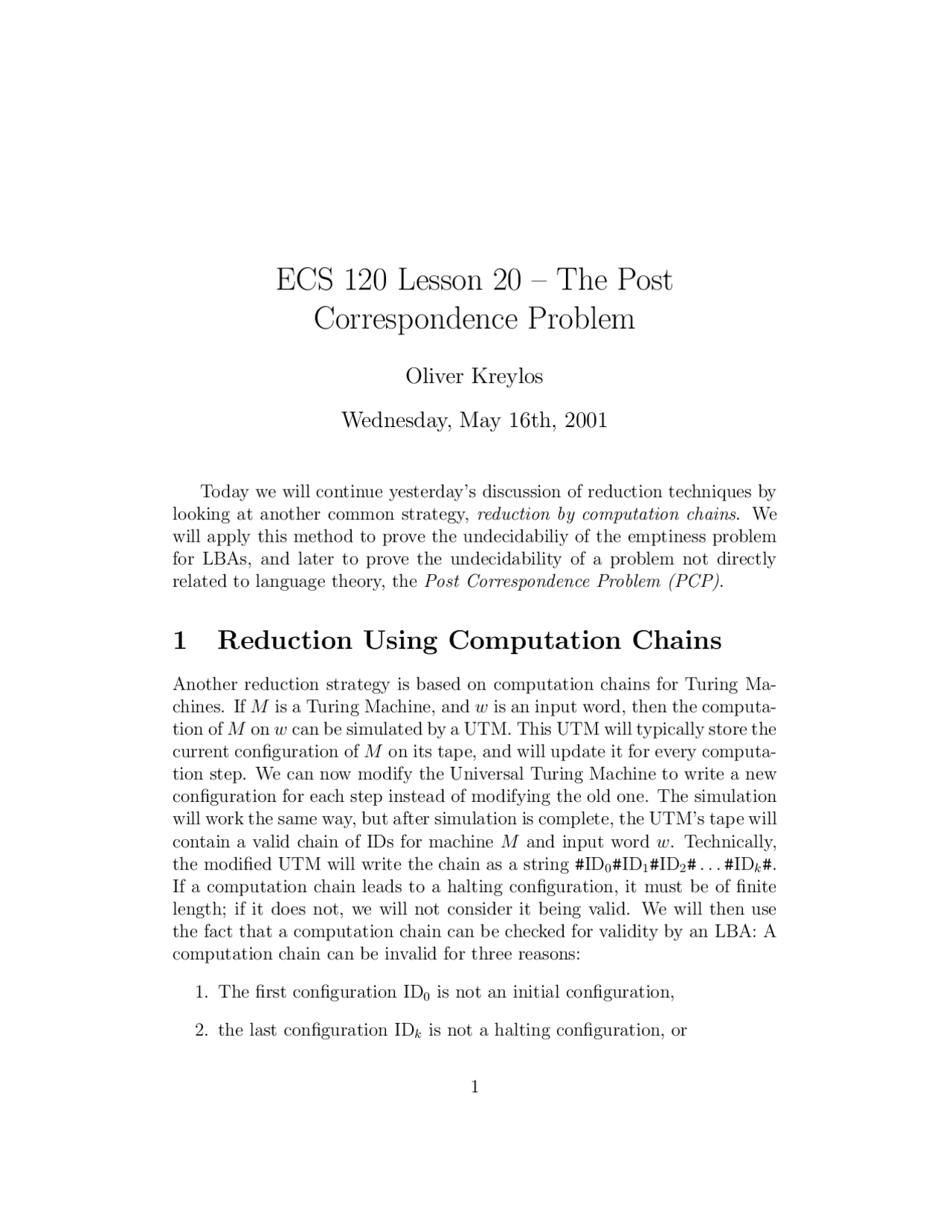 Notes on The Post Correspondence Problem | ECS 120 | Study notes ...