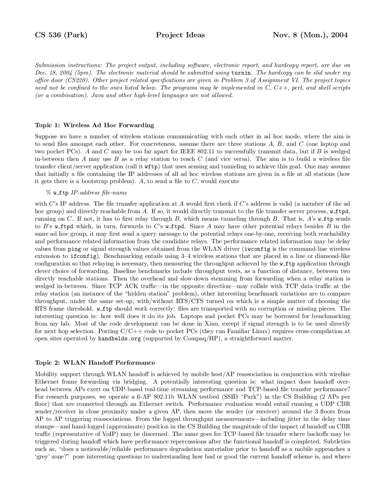 Project Ideas Data Communication And Computer Networks Cs 53600