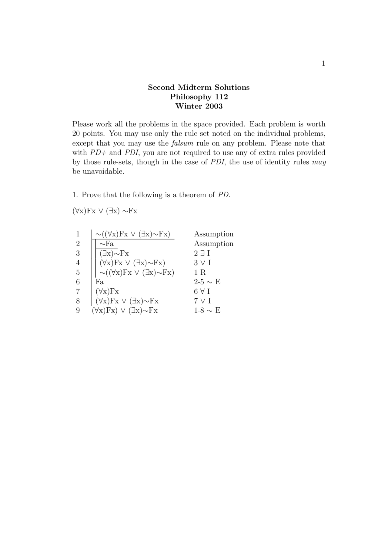 Midterm Exam Questions With Solutions Intermediate Symbolic Logic