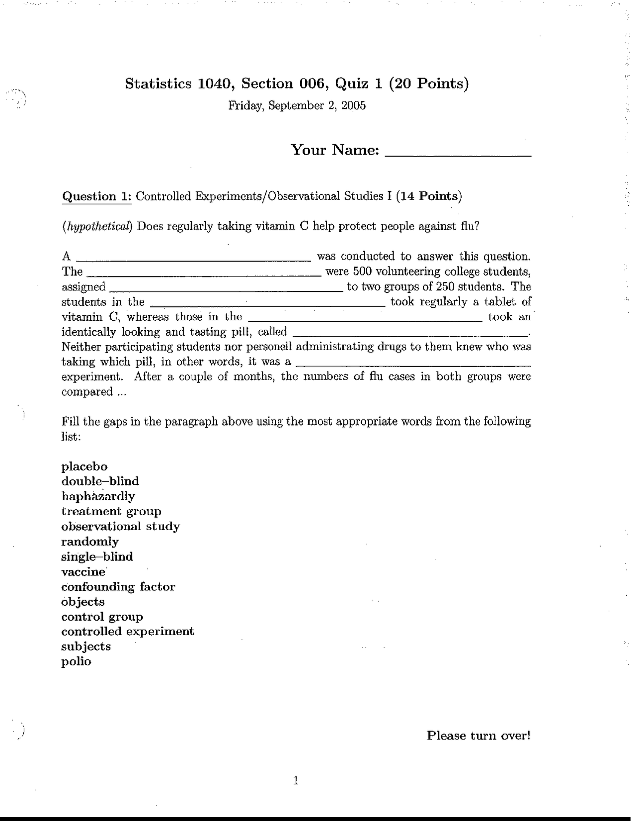 12 Quizzes Combined On Introduction To Statistics Spring 2005 Stat 1040 Quizzes Statistics