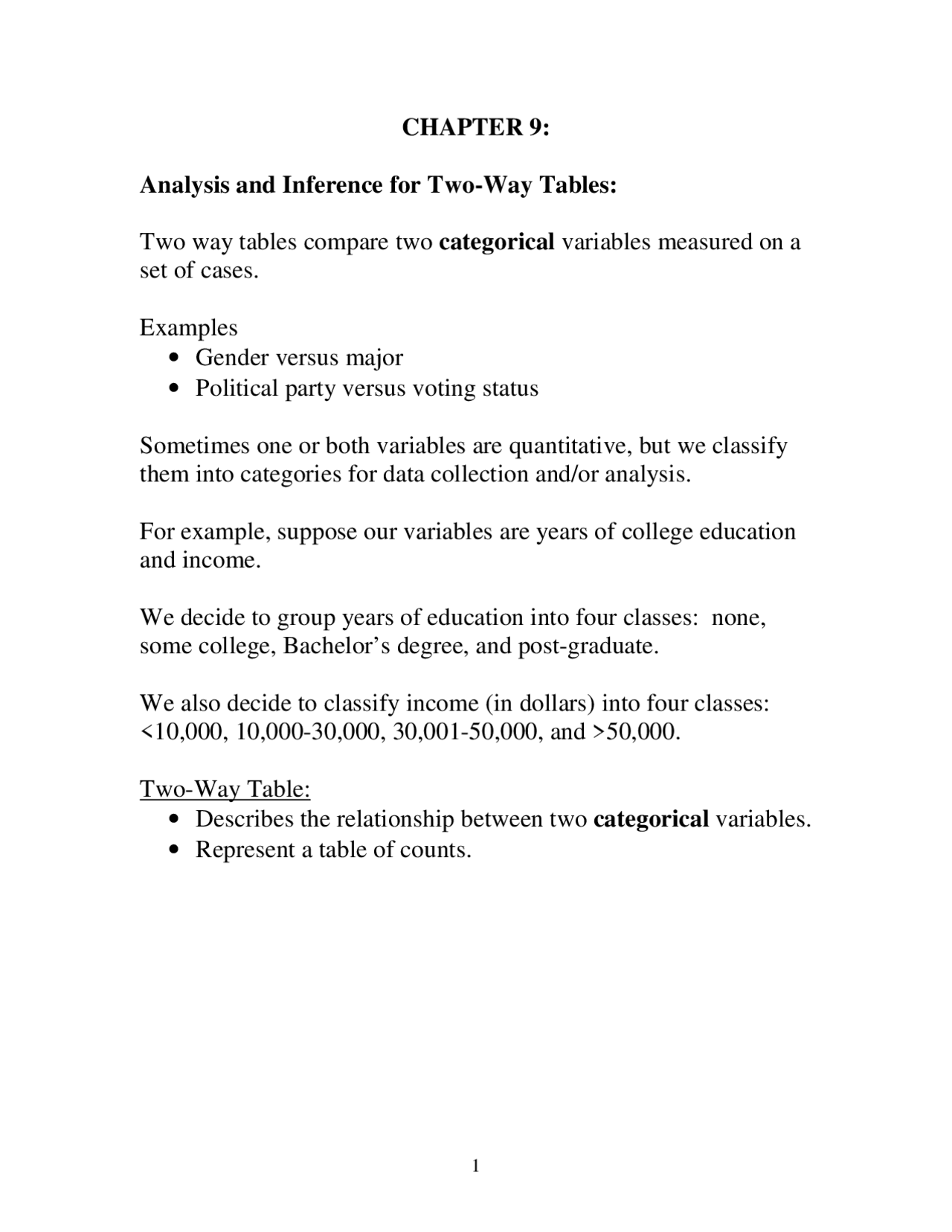 Analysis And Inference For Two Way Tables Stat 30100 Docsity
