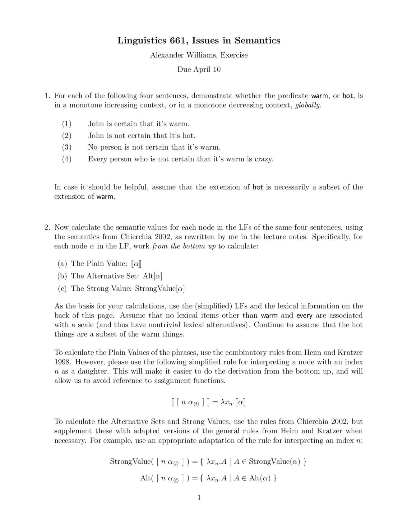 Notes On Linguistics Issues In Semantics Ling 661 Docsity